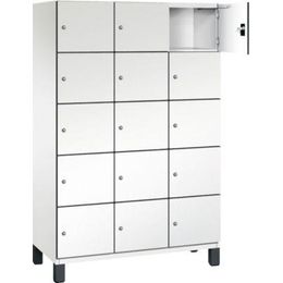 C+P Schlie&szlig;fachschrank Cambio, 3 Abteile, 15 F&auml;cher, auf F&uuml;&szlig;en, B 1200 x T 525 x H 1980 mm, verkehrswei&szlig;/wei&szlig;