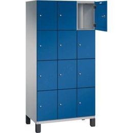 C+P Schlie&szlig;fachschrank Cambio, 3 Abteile, 12 F&auml;cher, auf F&uuml;&szlig;en, B 900 x T 525 x H 1980 mm, wei&szlig;aluminium/enzianblau