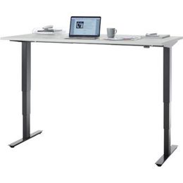 Schreibtisch, elektrisch h&ouml;henverstellbar, T-Fu&szlig; ohne Traverse, B 1600 x T 800 x H 605&ndash;1265 mm, lichtgrau/schwarz