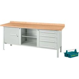 Sch&auml;fer Shop Sch&auml;fer Shop Select Kastenwerkbank PWi 200-1, Buche Multiplexplatte, bis 750 kg, B 2000 x T 700 x H 840 mm, lichtgrau/lichtgrau + gratis Tragekasten Carry