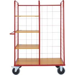 Sch&auml;fer Shop Sch&auml;fer Shop Select Gitter Etagenwagen, 4 Etagen, klappbare Ladefl&auml;chen, bis 600 kg, Schiebegriff, Bock-/Lenkrollen, L 1400 x B 800 x H 1880 mm, Stahl
