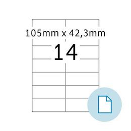 Blattetiketten Herma 8414, permanenthaftend, bedruckbar, B 105 x H 42,3 mm, Papier, wei&szlig;, 7000 St&uuml;ck/500 Blatt