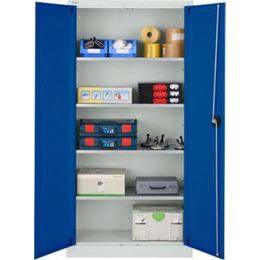Sch&auml;fer Shop Sch&auml;fer Shop Pure Stahlschrank, abschlie&szlig;bar, 4 verzinkte B&ouml;den, B 950 x T 400 x H 1935 mm, lichtgrau RAL 7035/enzianblau RAL 5010