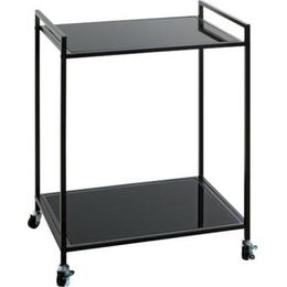 Mobiler Beistelltisch HAKU, 2 Ablagen mit jeweils bis zu 6 kg Tragkraft, B 500 x T 360 x H 690 mm, Stahl/ESG-Sicherheitsglas, schwarz