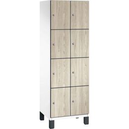 C+P Schlie&szlig;fachschrank Cambio, 2 Abteile, 8 F&auml;cher, auf F&uuml;&szlig;en, B 600 x T 525 x H 1980 mm, verkehrswei&szlig;/Sen Esche‑Dekor