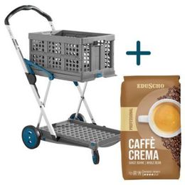 Clax Transportmobil Klappmobil, 2 Etagen 60 kg, Klappbox 46 l, faltbar, gratis EDUSCHO Caff&egrave; Crema 1 kg