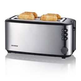 Severin Automatik-Langschlitztoaster, 1400 W, doppelwandiges Edelstahlgeh&auml;use, Brotscheibenzentrierung, integrierter Br&ouml;tchenaufsatz, schwarz/silber