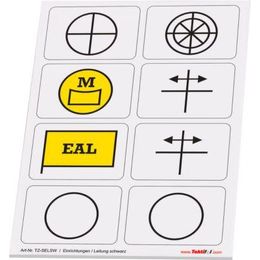 Taktische Zeichen Taktifol Einrichtungen-Leitung, rechteckig, selbsthaftend, beschriftbar, trocken abwischbar, L 46 x B 32 mm, mehrfarbig, 8 Zeichen