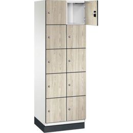 C+P Schlie&szlig;fachschrank Cambio, 2 Abteile, 10 F&auml;cher, mit Sockel, B 600 x T 525 x H 1980 mm, verkehrswei&szlig;/Sen Esche-Dekor