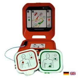 Defibrillator MEDX5 HeartSave YA, automatische Schockabgabe, Sprachausgabe DE/EN, Grafikanzeige, IP55, mit HLW-Feedback-Sensor