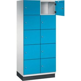 C+P Schlie&szlig;fachschrank Cambio, 2 Abteile, 10 F&auml;cher, mit Sockel, B 800 x T 525 x H 1980 mm, lichtgrau/lichtblau