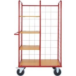 Sch&auml;fer Shop Sch&auml;fer Shop Select Gitter Etagenwagen, 4 Etagen, klappbare Ladefl&auml;chen, bis 600 kg, Schiebegriff, Bock-/Lenkrollen, L 1200 x B 700 x H 1880 mm, Stahl