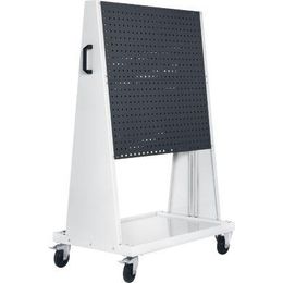 Bott mobiles Lochplatten-System Perfo Rack Plus, 4 Lochplatten, Bodenwanne, Schiebegriff, B 1000 x T 650 x H 1600 mm, Stahl, lichtgrau RAL 7035/anthrazitgrau RAL 7016