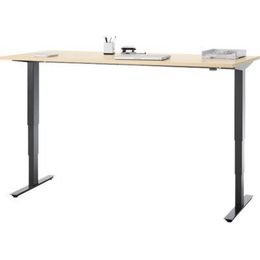 Schreibtisch, elektrisch h&ouml;henverstellbar, T-Fu&szlig; ohne Traverse, B 1800 x T 800 x H 605&ndash;1265 mm, Ahorn/schwarz