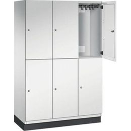 C+P Doppelst&ouml;ckiger Spind Cambio, 3 Abteile, 6 F&auml;cher, mit Sockel, B 1200 x T 525 x H 1980 mm, lichtgrau