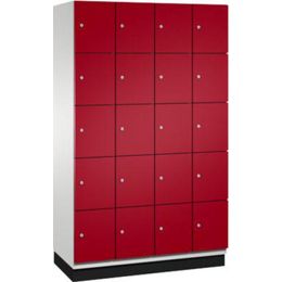 C+P Schlie&szlig;fachschrank Cambio, 4 Abteile, 20 F&auml;cher, mit Sockel, B 1200 x T 525 x H 1980 mm, lichtgrau/rubinrot