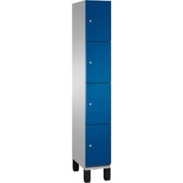 C+P Schlie&szlig;fachschrank Cambio, 1 Abteil, 4 F&auml;cher, auf F&uuml;&szlig;en, B 300 x T 525 x H 1980 mm, wei&szlig;aluminium/enzianblau