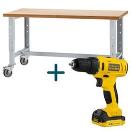 Sch&auml;fer Shop Sch&auml;fer Shop Select Werkbank mobil 1500&times;700, H 676&ndash;888 mm, 200 kg, 4 Lenkrollen, gratis STANLEY FATMAX FMC011S2