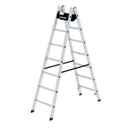 Munk Sprossen-Stehleiter, Aluminium, Rechteckrohr-Holme, geriffelte Sprossen, nivello&reg; Leiterschuhe, max. 150 kg, Polyestergurt-Spreizsicherung, 14 Sprossen