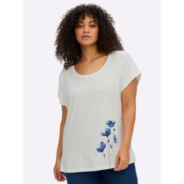 sheego Gro&szlig;e Gr&ouml;&szlig;en Rundhalsshirt mit Bl&uuml;tenprint am Saum, ecru-tiefblau-bedruckt, Gr&ouml;&szlig;e 48/50 - Damen