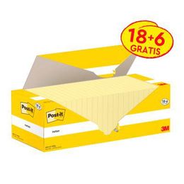 Post-it&reg; Haftnotizen Notes 655-CY-VP24, B 127 x T 76 mm, PEFC&reg;-Papier, gelb, 18 + 6 Bl&ouml;cke gratis, 100 Blatt/Block