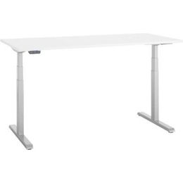 Schreibtisch, elektrisch h&ouml;henverstellbar, T-Fu&szlig;, B 1600 x T 800 x H 615-1275 mm, wei&szlig;/wei&szlig;alu