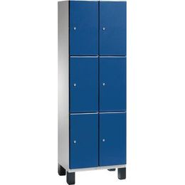 C+P Schlie&szlig;fachschrank Cambio, 2 Abteile, 6 F&auml;cher, auf F&uuml;&szlig;en, B 600 x T 525 x H 1980 mm, lichtgrau/enzianblau