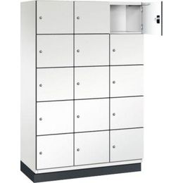 C+P Schlie&szlig;fachschrank Cambio, 3 Abteile, 15 F&auml;cher, mit Sockel, B 1200 x T 525 x H 1980 mm, verkehrswei&szlig;/wei&szlig;
