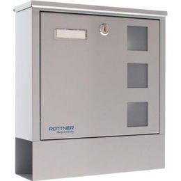 Rottner Briefkasten Lago Silver &ndash; Hochwertiger Stahl, Silber, mit Zeitungsrolle
