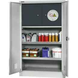 Sch&auml;fer Shop Sch&auml;fer Shop Select Gefahrstoffschrank, B 950 x T 500 x H 1585 mm, 2 Wannen inkl. WHG‑Wanne 11 Liter, Sicherheitsfach Typ 30, lichtgrau