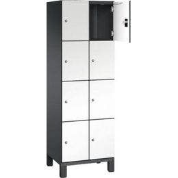 C+P Schlie&szlig;fachschrank Cambio, 2 Abteile, 8 F&auml;cher, auf F&uuml;&szlig;en, B 600 x T 525 x H 1980 mm, schwarzgrau/wei&szlig;