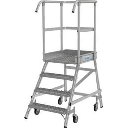 Krause STABILO Podestleiter 4 Stufen, fahrbar, R13 Profilrost, Plattform 600x720 mm, 180 mm Stufen, Gel&auml;nder 1,00 m
