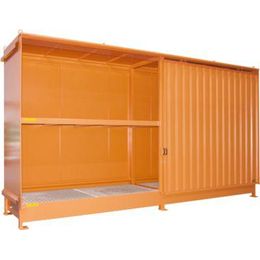Regalcontainer Bauer Typ CEN 59-2 IBC, 2 Fachebenen, Schiebetor, 2000 l, B 6255 x T 1550 x H 3450 mm, gelborange RAL 2000