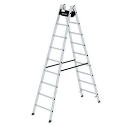Munk Sprossen-Stehleiter, Aluminium, Rechteckrohr-Holme, geriffelte Sprossen, nivello&reg; Leiterschuhe, max. 150 kg, Polyestergurt-Spreizsicherung, 2x9 Sprossen
