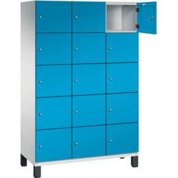 C+P Schlie&szlig;fachschrank Cambio, 3 Abteile, 15 F&auml;cher, auf F&uuml;&szlig;en, B 1200 x T 525 x H 1980 mm, lichtgrau/lichtblau