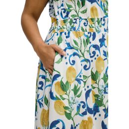 sheego by Joe Browns sheego Gro&szlig;e Gr&ouml;&szlig;en Maxikleid mit breitem Smokbund, wei&szlig;-sonnengelb-gemustert, Gr&ouml;&szlig;e 46 - Damen
