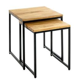 2er-Set HAKU Beistelltisch, Stahlrohr pulverbeschichtet, Massivholz Eiche, ge&ouml;lt, B 330/380 x T 330/380 x H 410/460 mm, schwarz/Eiche