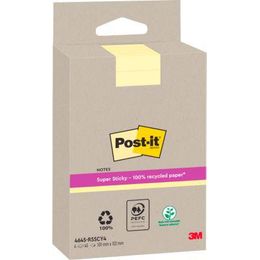 Post-it&reg; Haftnotizen Super Sticky Recycling Notes 4645-RSSCY4, liniert, B 102 x T 152 mm, PEFC&reg;-Papier, gelb, 4 Bl&ouml;cke, 45 Blatt/Block