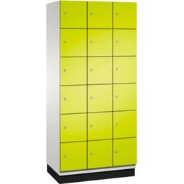 C+P Schlie&szlig;fachschrank Cambio, 3 Abteile, 18 F&auml;cher, mit Sockel, B 900 x T 525 x H 1980 mm, lichtgrau/clowngr&uuml;n