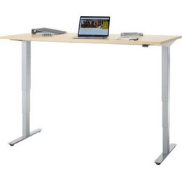Schreibtisch, elektrisch h&ouml;henverstellbar, T-Fu&szlig; ohne Traverse, B 1600 x T 800 x H 605&ndash;1265 mm, Ahorn/silber