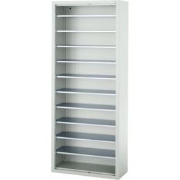 Magazinregal C+P Serie 13, ohne Sichtlagerk&auml;sten, 10 Fachb&ouml;den, abschlie&szlig;bar, B 700 x T 300 x H 1690 mm, Stahl, lichtgrau RAL 7035