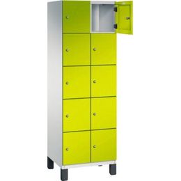 C+P Schlie&szlig;fachschrank Cambio, 2 Abteile, 10 F&auml;cher, auf F&uuml;&szlig;en, B 600 x T 525 x H 1980 mm, lichtgrau/clowngr&uuml;n