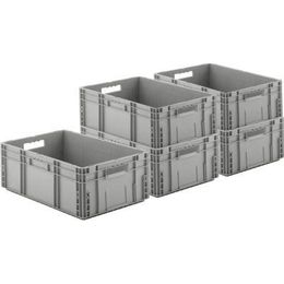 Sch&auml;fer Shop Euro Box Serie MF 6220, aus Polypropylen, Inhalt 41,6 l, ohne Deckel, L 600 x B 400 x H 220 mm, 5 St&uuml;ck, grau