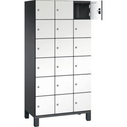 C+P Schlie&szlig;fachschrank Cambio, 3 Abteile, 18 F&auml;cher, auf F&uuml;&szlig;en, B 900 x T 525 x H 1980 mm, schwarzgrau/wei&szlig;