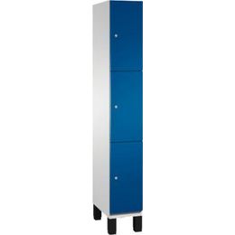 C+P Schlie&szlig;fachschrank Cambio, 1 Abteil, 3 F&auml;cher, auf F&uuml;&szlig;en, B 300 x T 525 x H 1980 mm, lichtgrau/enzianblau
