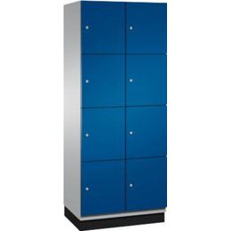 C+P Schlie&szlig;fachschrank Cambio, 2 Abteile, 8 F&auml;cher, mit Sockel, B 800 x T 525 x H 1980 mm, wei&szlig;aluminium/enzianblau