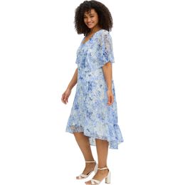 sheego Gro&szlig;e Gr&ouml;&szlig;en Chiffonkleid mit Volant am Saum, royalblau-wei&szlig;-gemustert, Gr&ouml;&szlig;e 58 - Damen