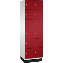 C+P Schlie&szlig;fachschrank Cambio, 2 Abteile, 12 F&auml;cher, mit Sockel, B 600 x T 525 x H 1980 mm, lichtgrau/rubinrot