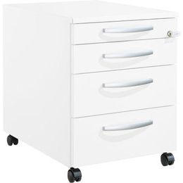 Sch&auml;fer Shop Sch&auml;fer Shop Pure Rollcontainer 1233, Utensilienauszug + 3 Schubladen, abschlie&szlig;bar, runde Metallgriffe, B 434 x T 600 x H 570 mm, wei&szlig;