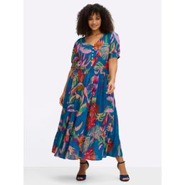 sheego Gro&szlig;e Gr&ouml;&szlig;en Sommerkleid mit tropischem Print, royalblau-erdbeere-gemustert, Gr&ouml;&szlig;e 58 - Damen